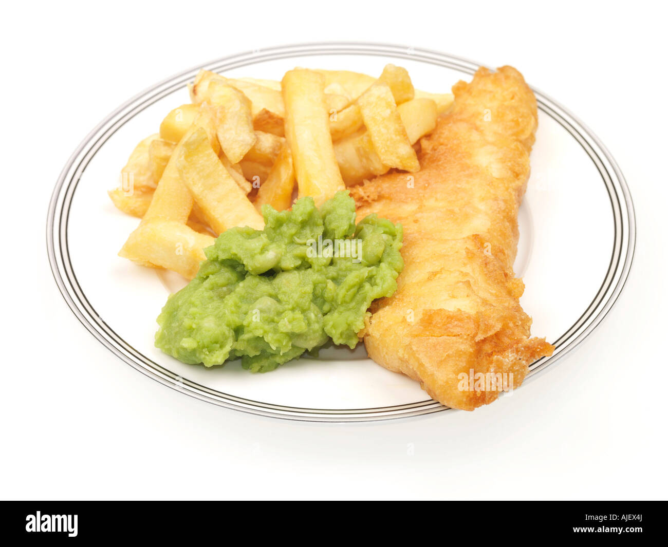 Battered haddock and chips Cut Out Stock Images & Pictures - Alamy