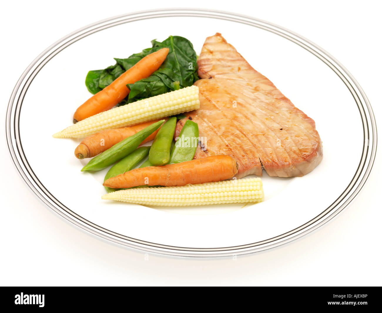 Tuna Steak with Steamed Vegetables Stock Photo - Alamy