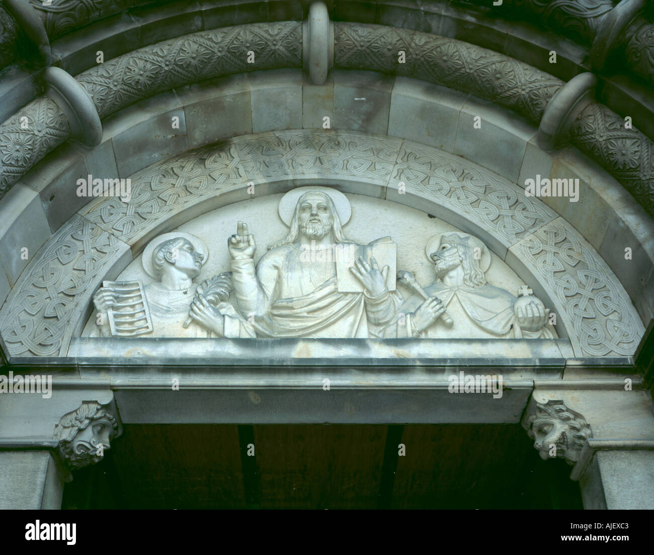 West door tympanum, showing Christ, St Lawrence and St Knut, of Lund ...