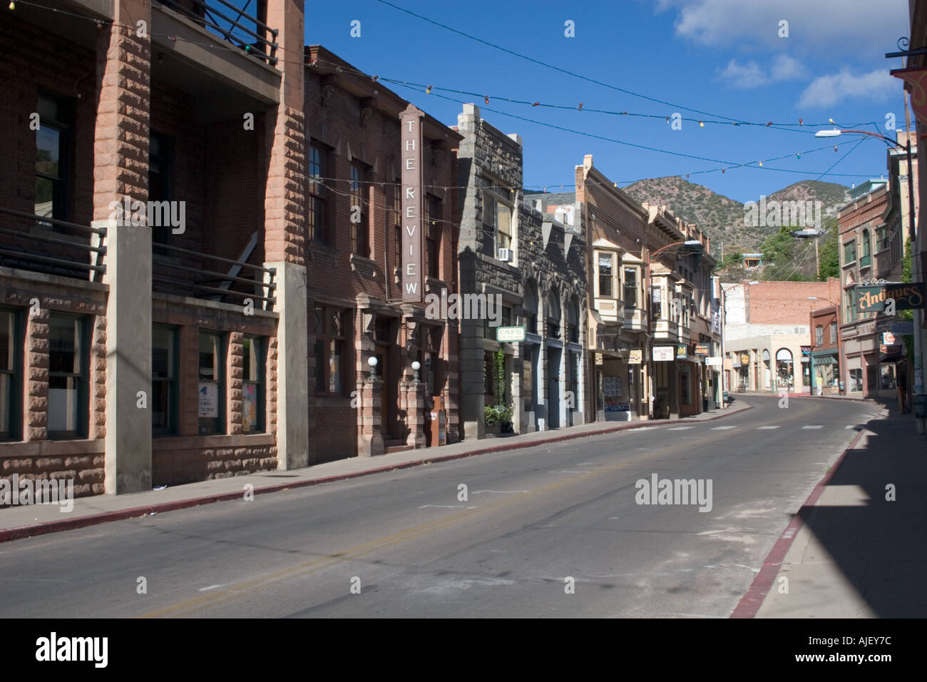 The main street in Bisbee Arizona is lined with shops and galleries ...