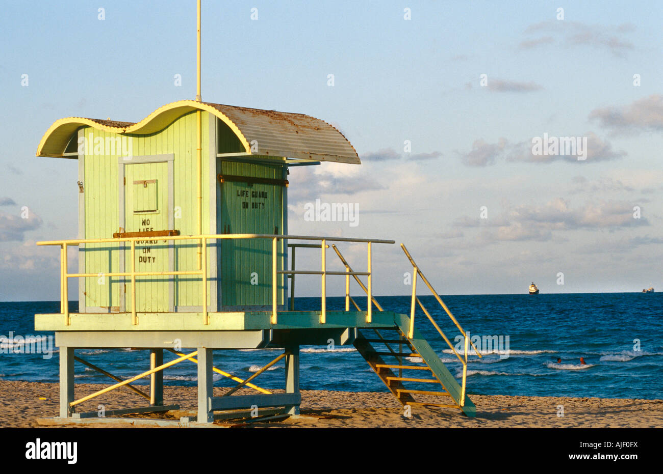 Lifeguard Station on Beach, Miami, Florida, North America Stock Photo ...