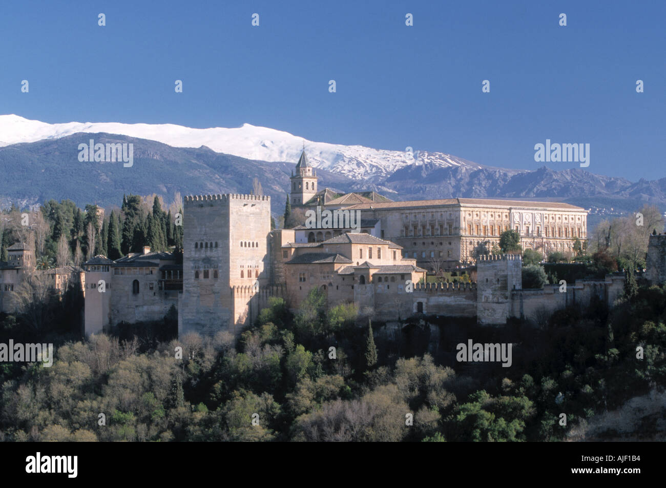 View to Alhambra Palace from mirador de San Nicolas Granada Andalucia ...