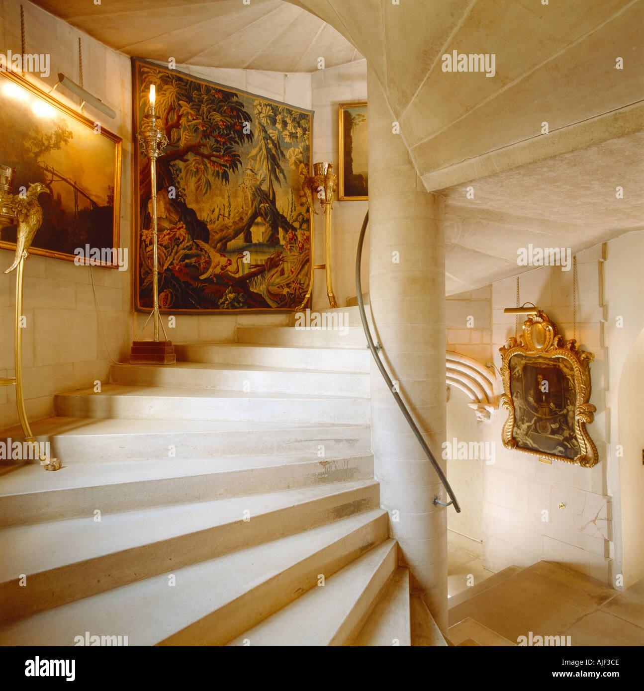 The stairs from the Long Gallery at Anglesey Abbey Cambridgeshire Stock ...