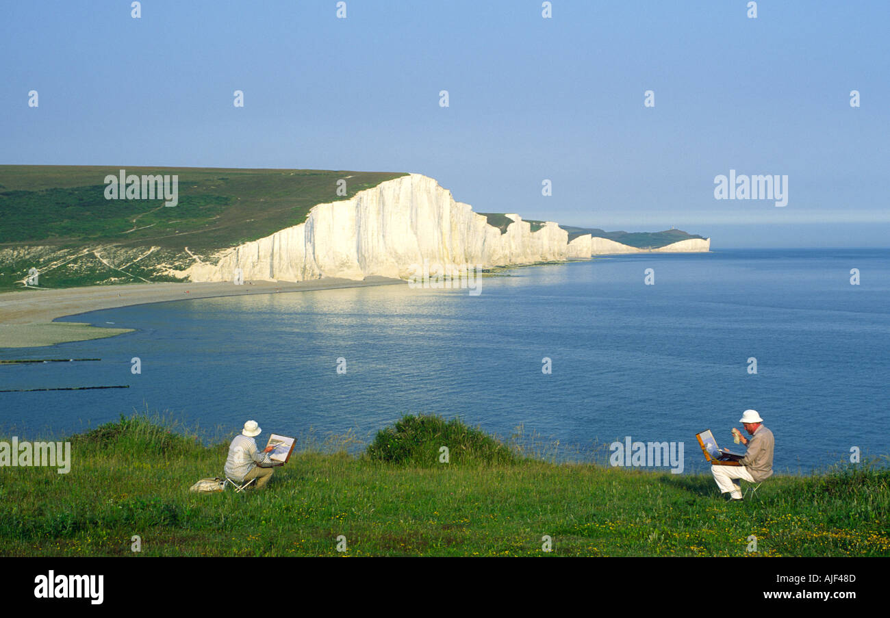 English Channel white chalk cliffs known as the Seven Sisters. East ...