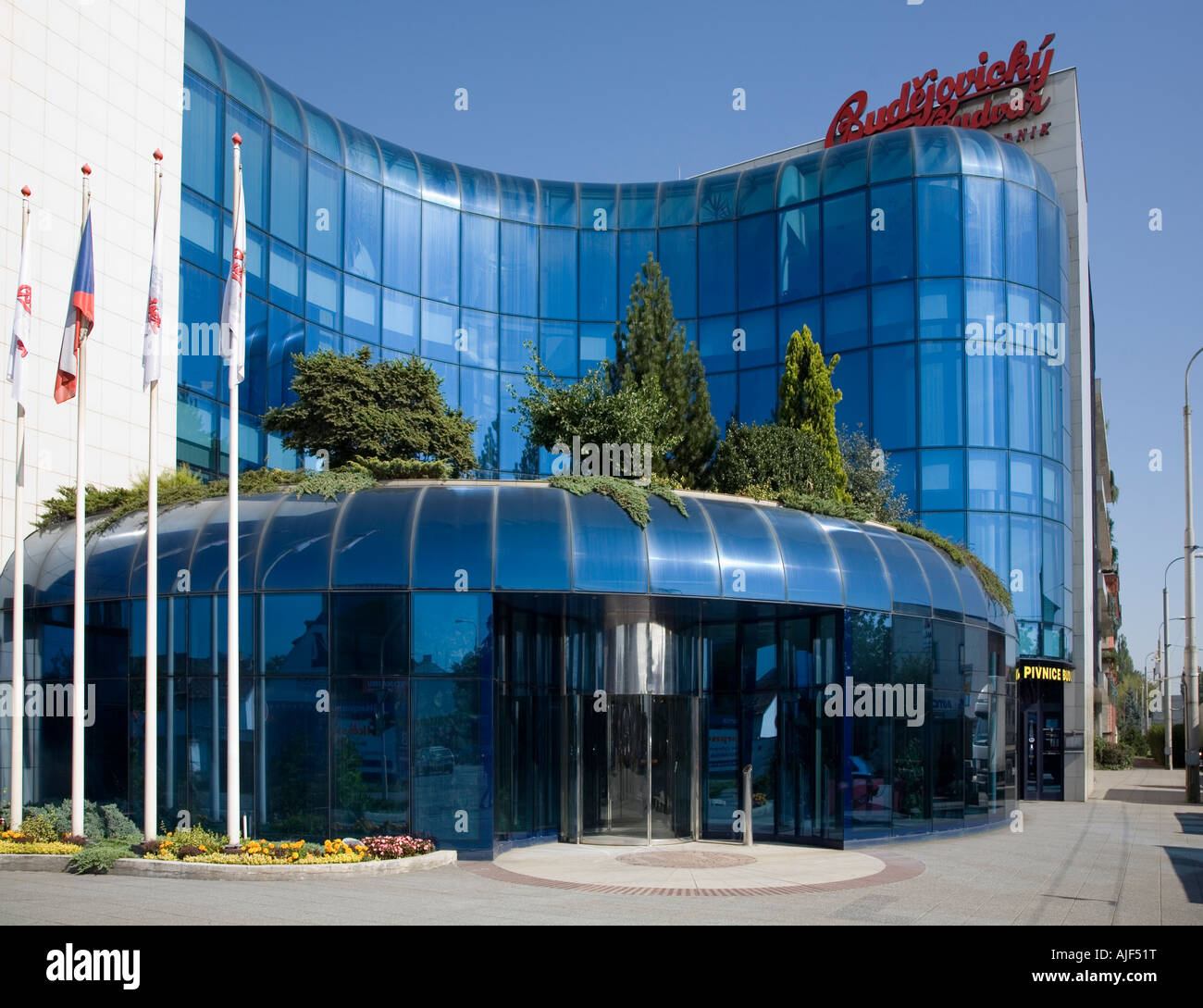 Main entrance to Budvar brewery producing Bud beer Ceske Budejovice ...