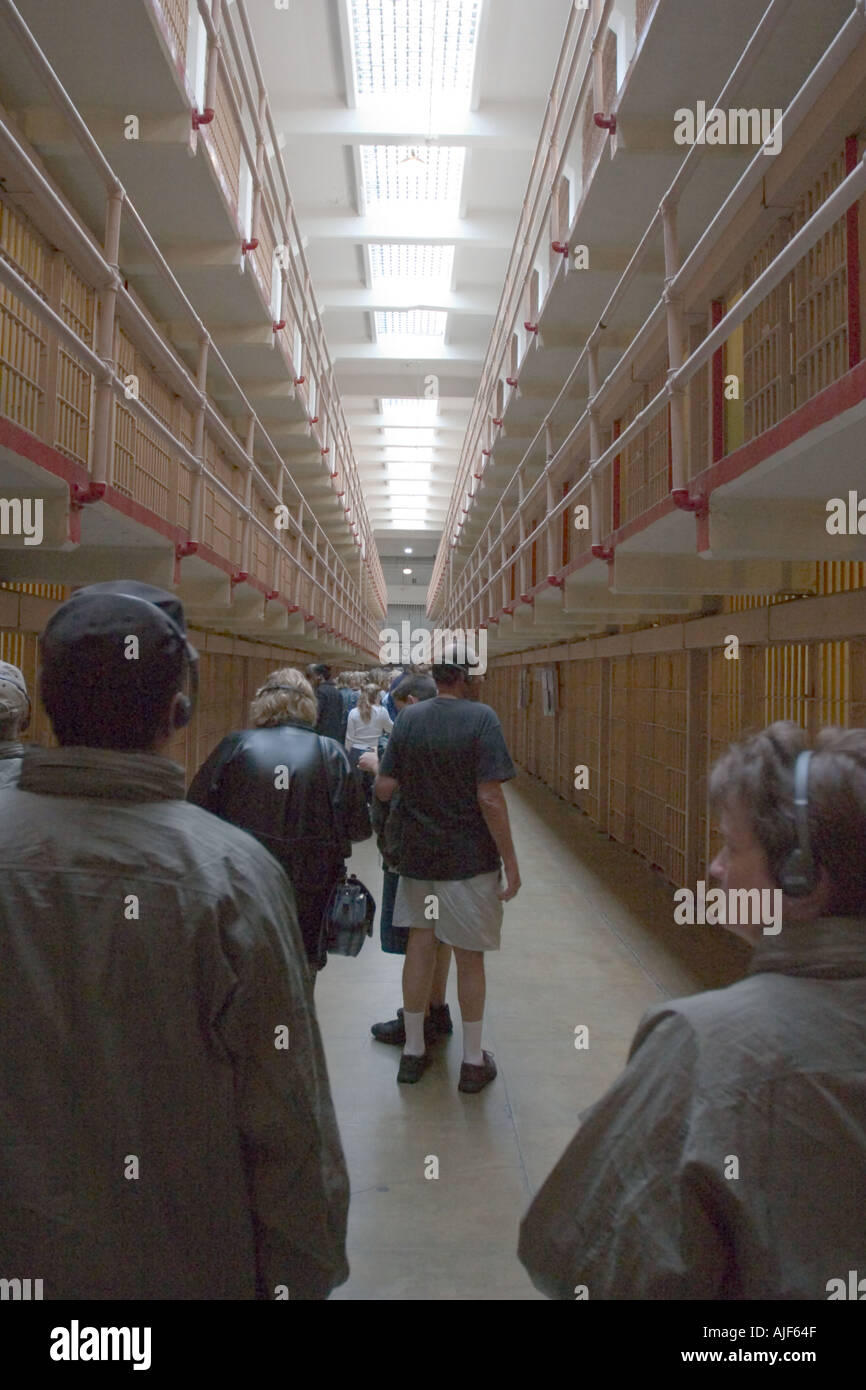 Tourists touring cell block Alcatraz Prison San Francisco California ...