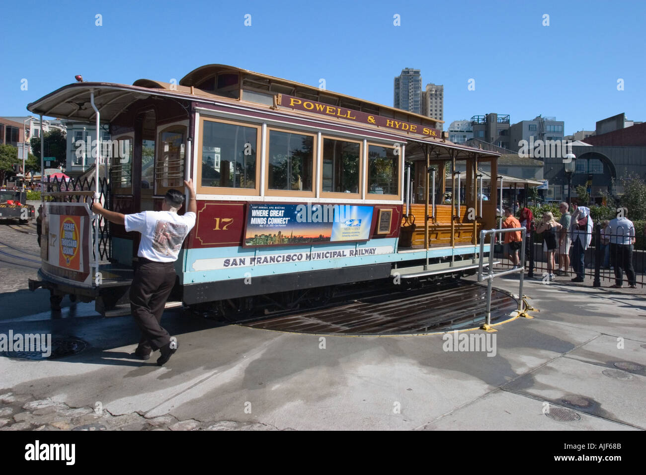Cable car on turntable San Francisco California Stock Photo - Alamy