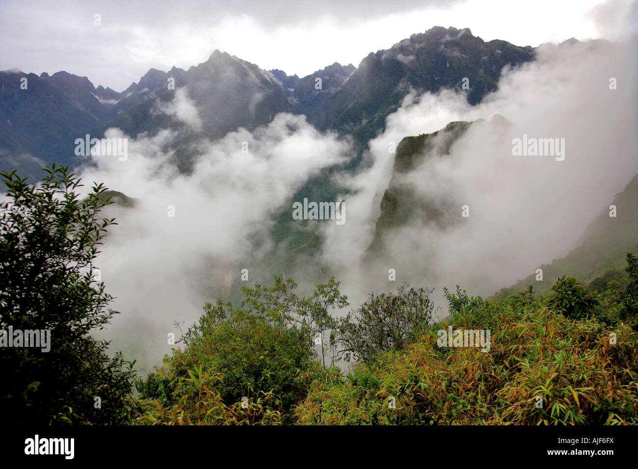 Misty mountains Urubamba river Canyon Vilcabamba mountain range UNESCO ...