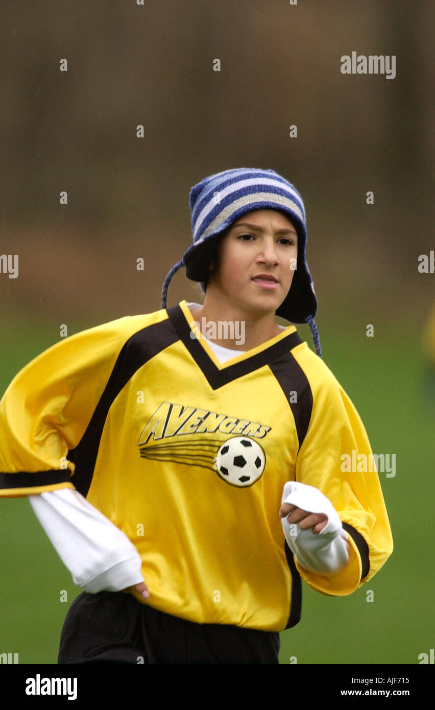 Youth girl s football action American soccer game Stock Photo - Alamy