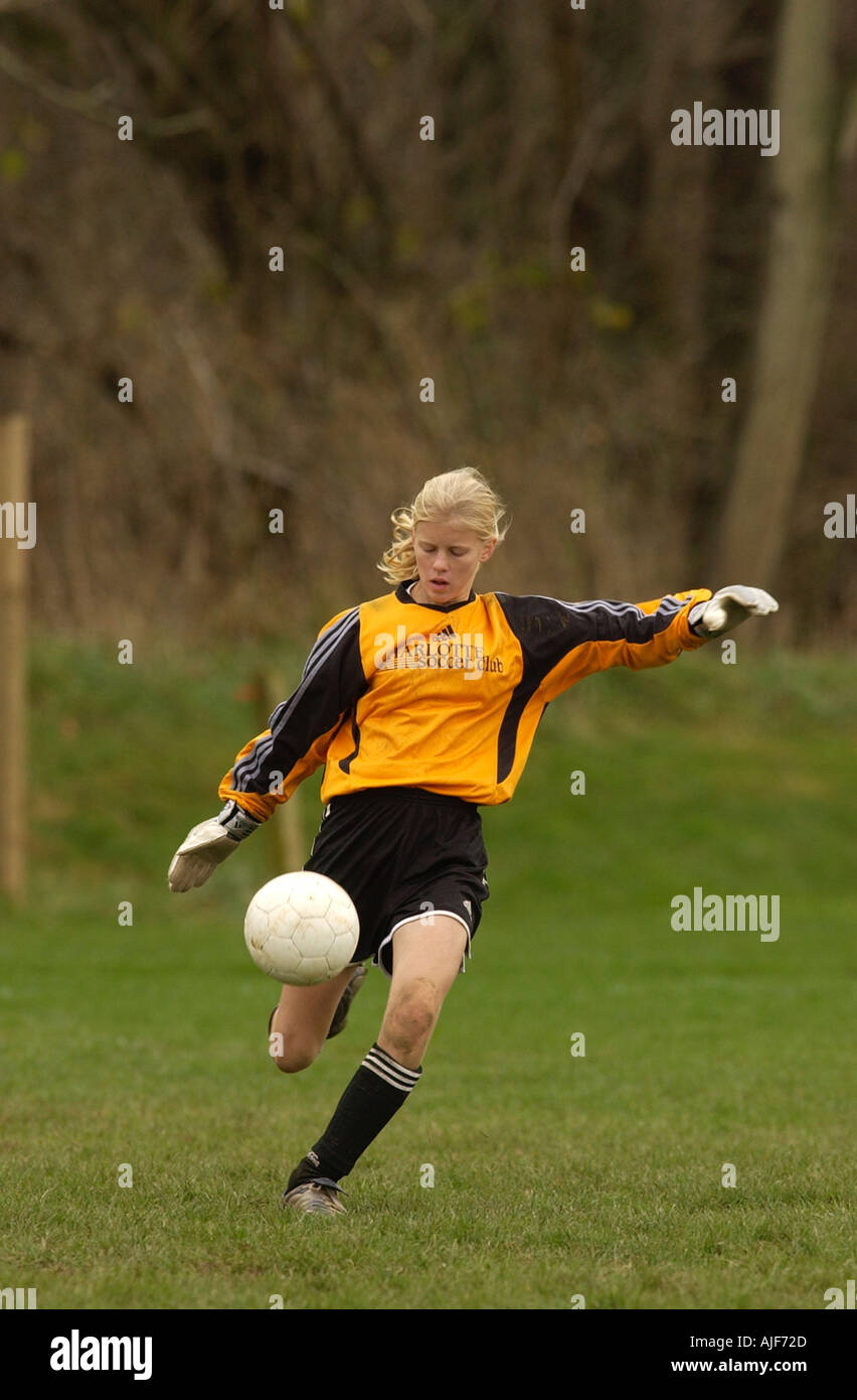 Youth girl s football action American soccer game Stock Photo - Alamy