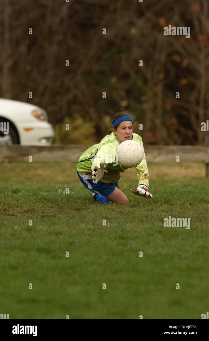 Youth girl s football action American soccer game Stock Photo - Alamy