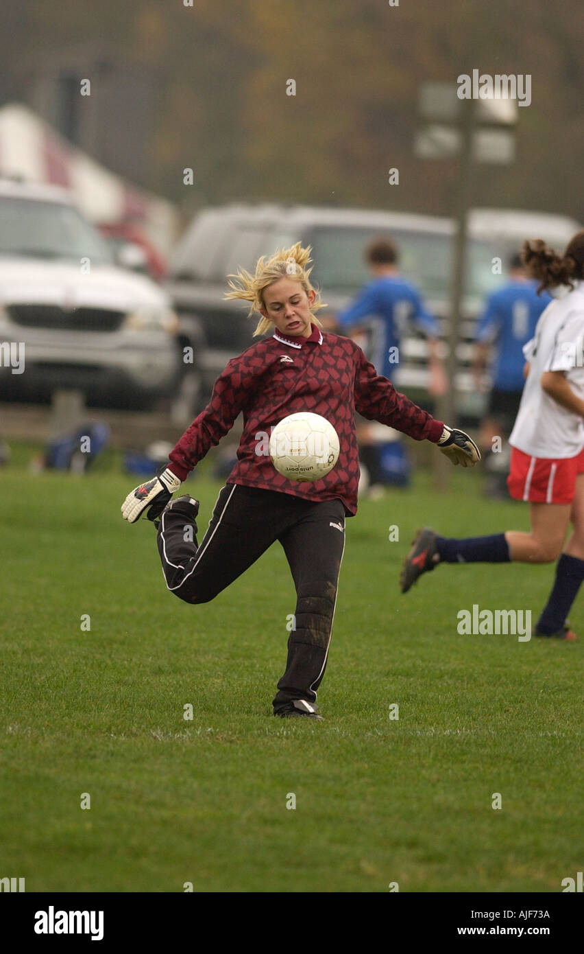 Youth girl s football action American soccer game Stock Photo - Alamy