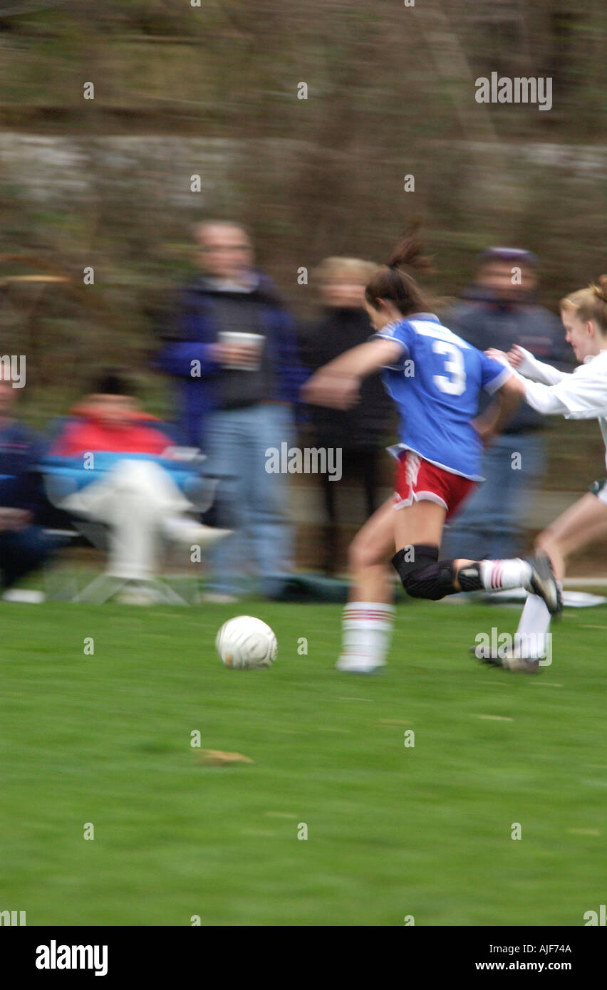 Youth girl s football action American soccer game Stock Photo - Alamy