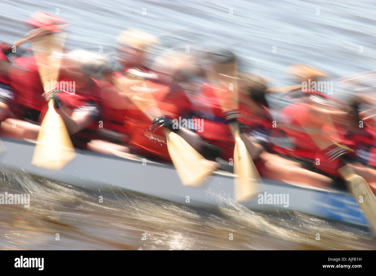 dragon boat team working together padding in unison Stock Photo - Alamy
