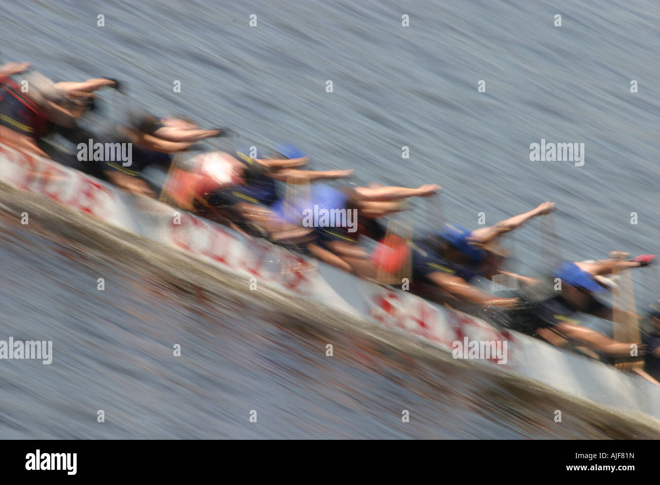 dragon boat team working together padding in unison Stock Photo - Alamy