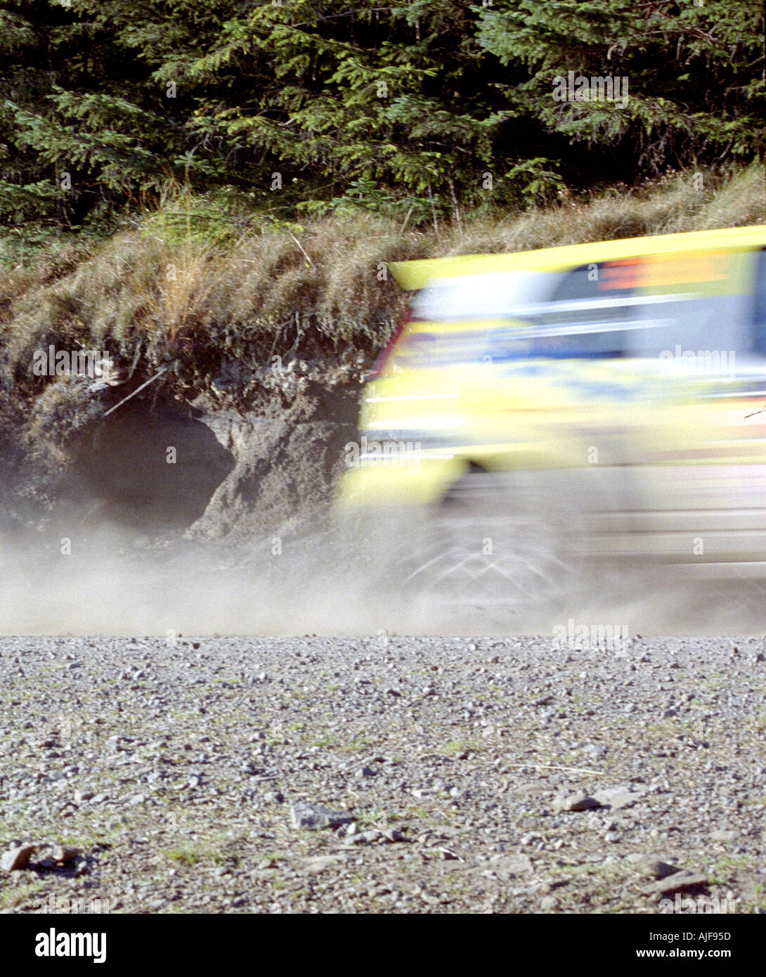 Car at speed in the Rally of Great Britain Welsh stages Stock Photo - Alamy