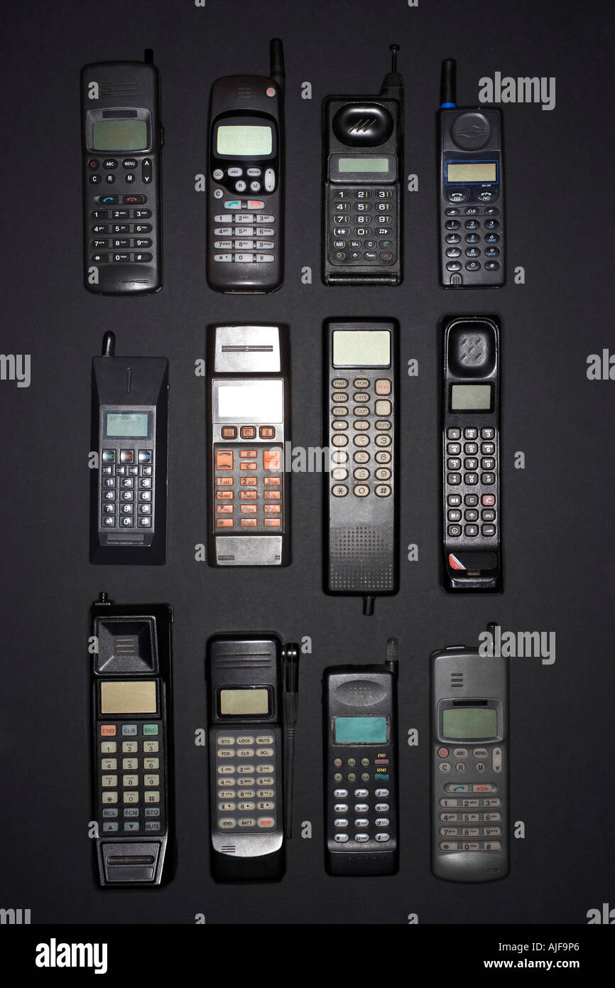 Mobile phones in rows, view from above Stock Photo - Alamy