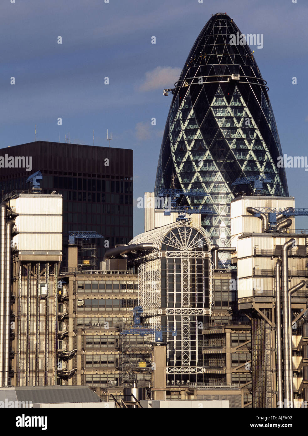 UK London Gherkin aka Swiss Re Tower modern office block Lloyds ...