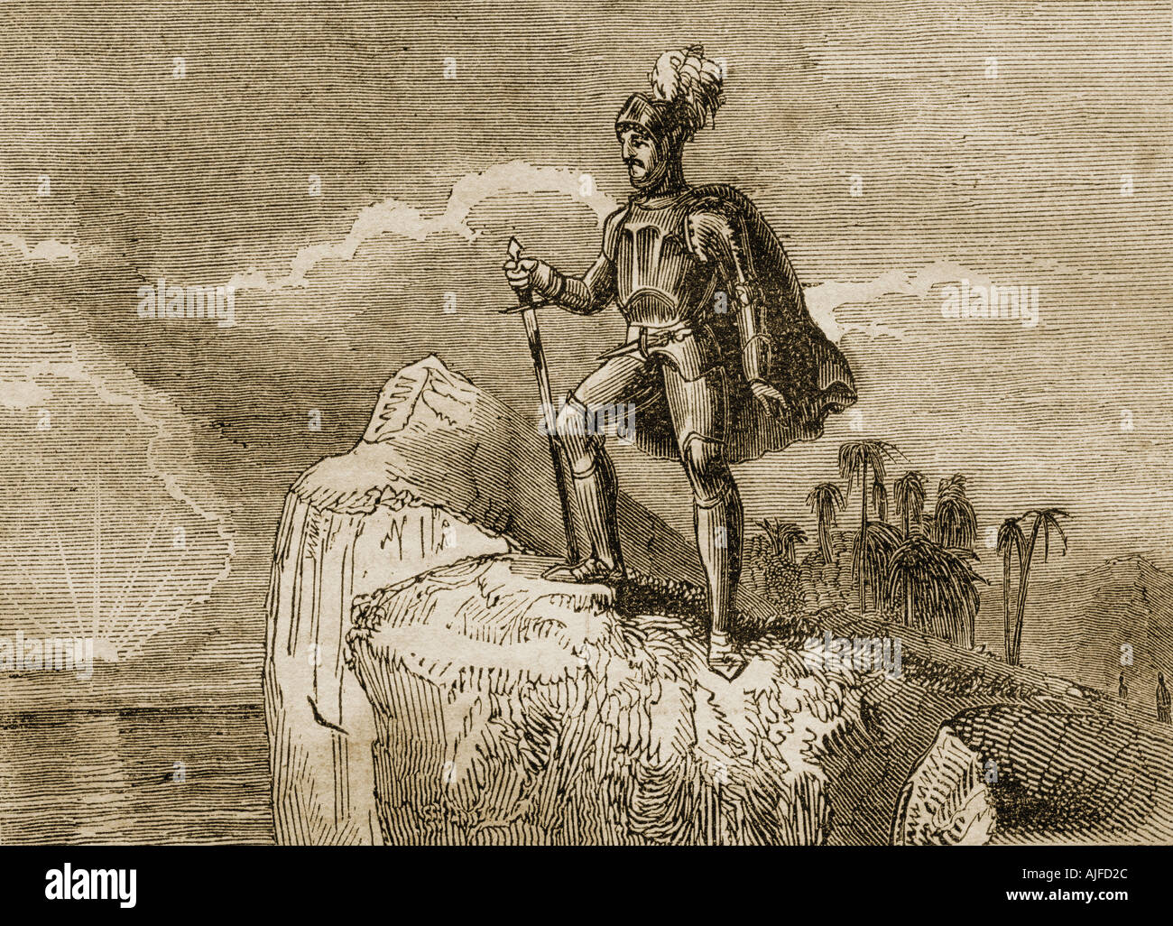 Balboa's first sight of the pacific in 1513. Vasco Núñez de Balboa ...