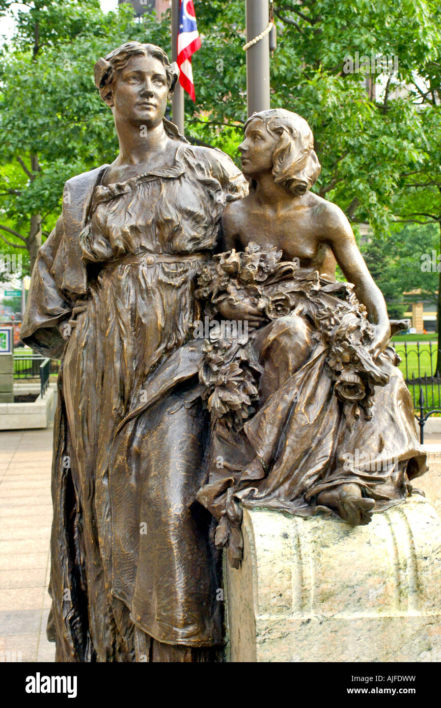 Mother and daughter bronze statues outside the Statehouse in Columbus ...
