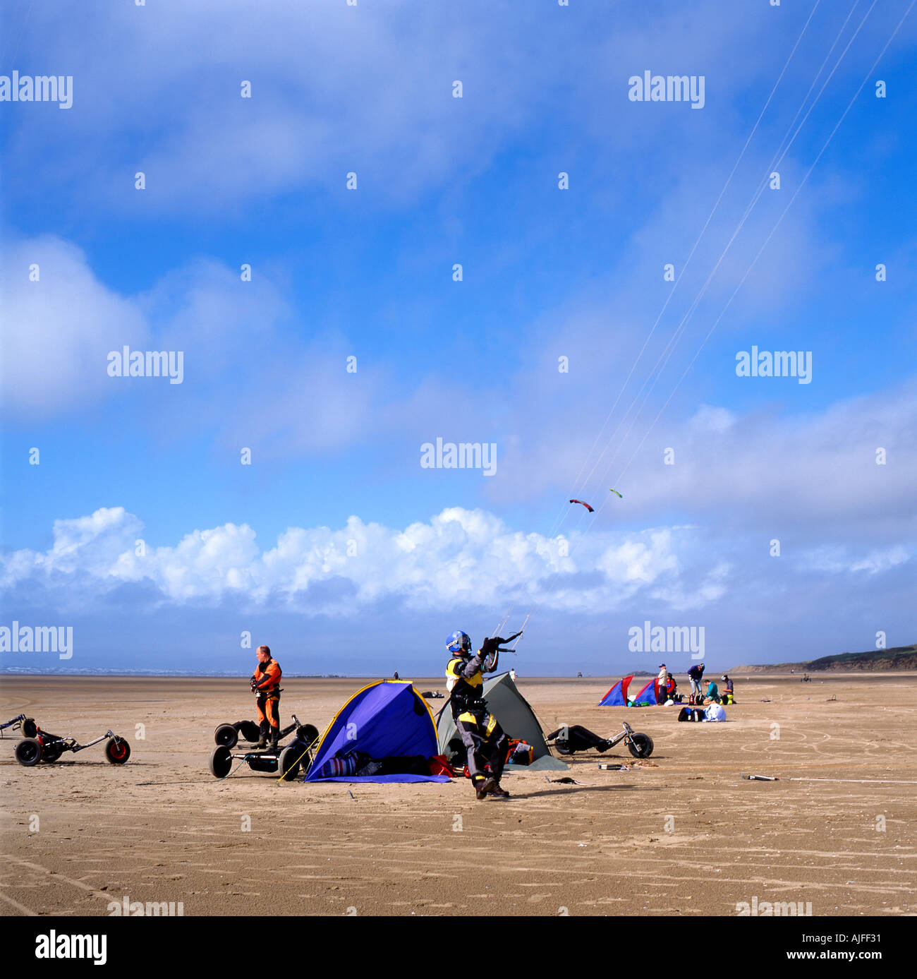 Kite buggying at Pembrey Sands in Carmarthenshire South Wales UK KATHY ...