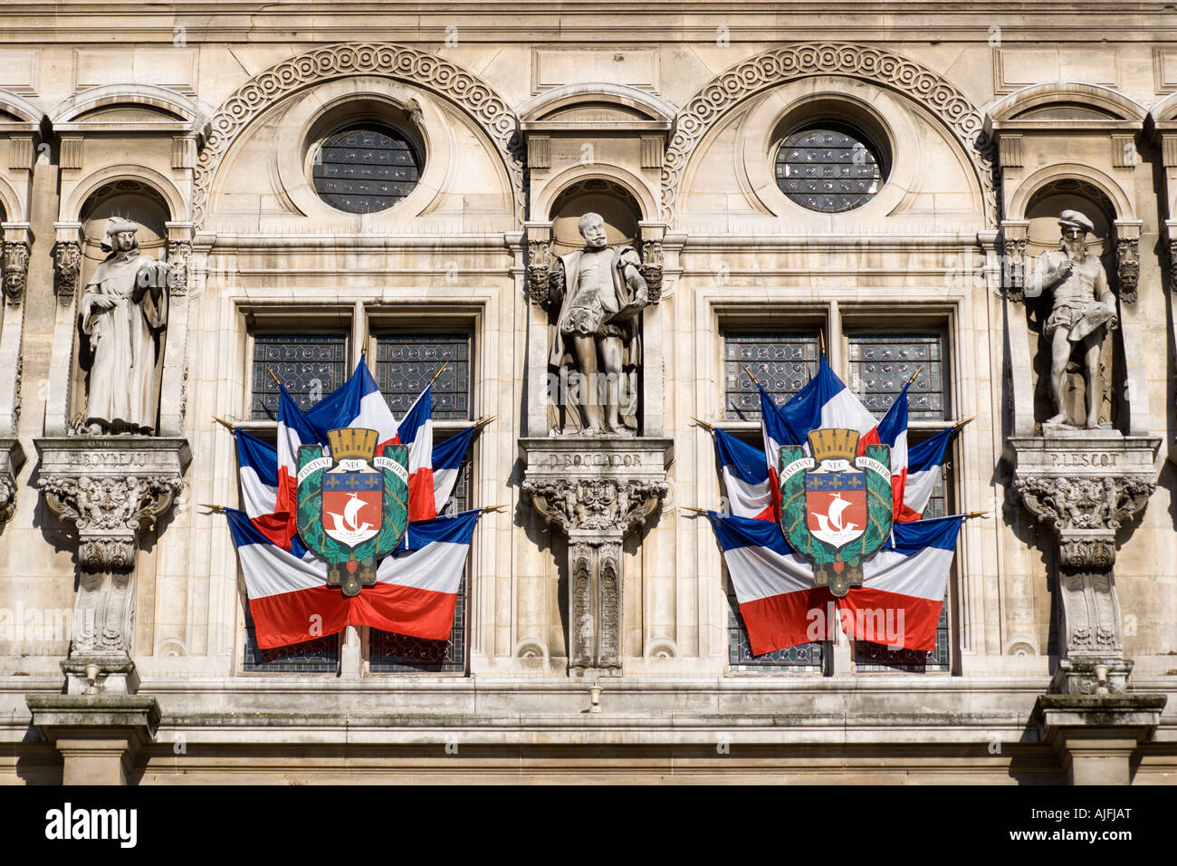 France Ile De France Paris French Tricolour Flags Displayed In A ...