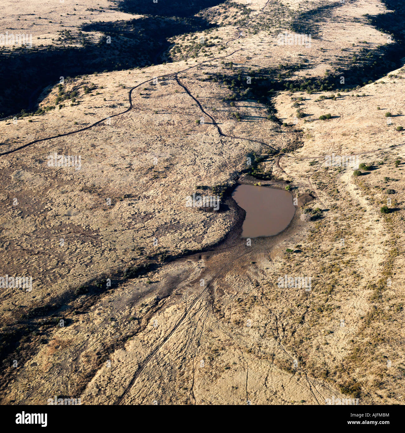 Aerial view of Arizona desert landscape with small water source Stock ...