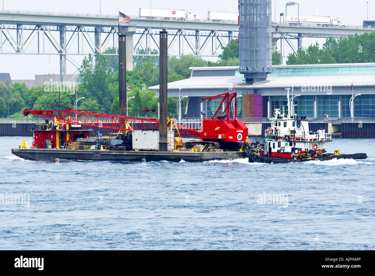 Dredging barge and crane on the St Clair river Michigan MI Stock Photo ...
