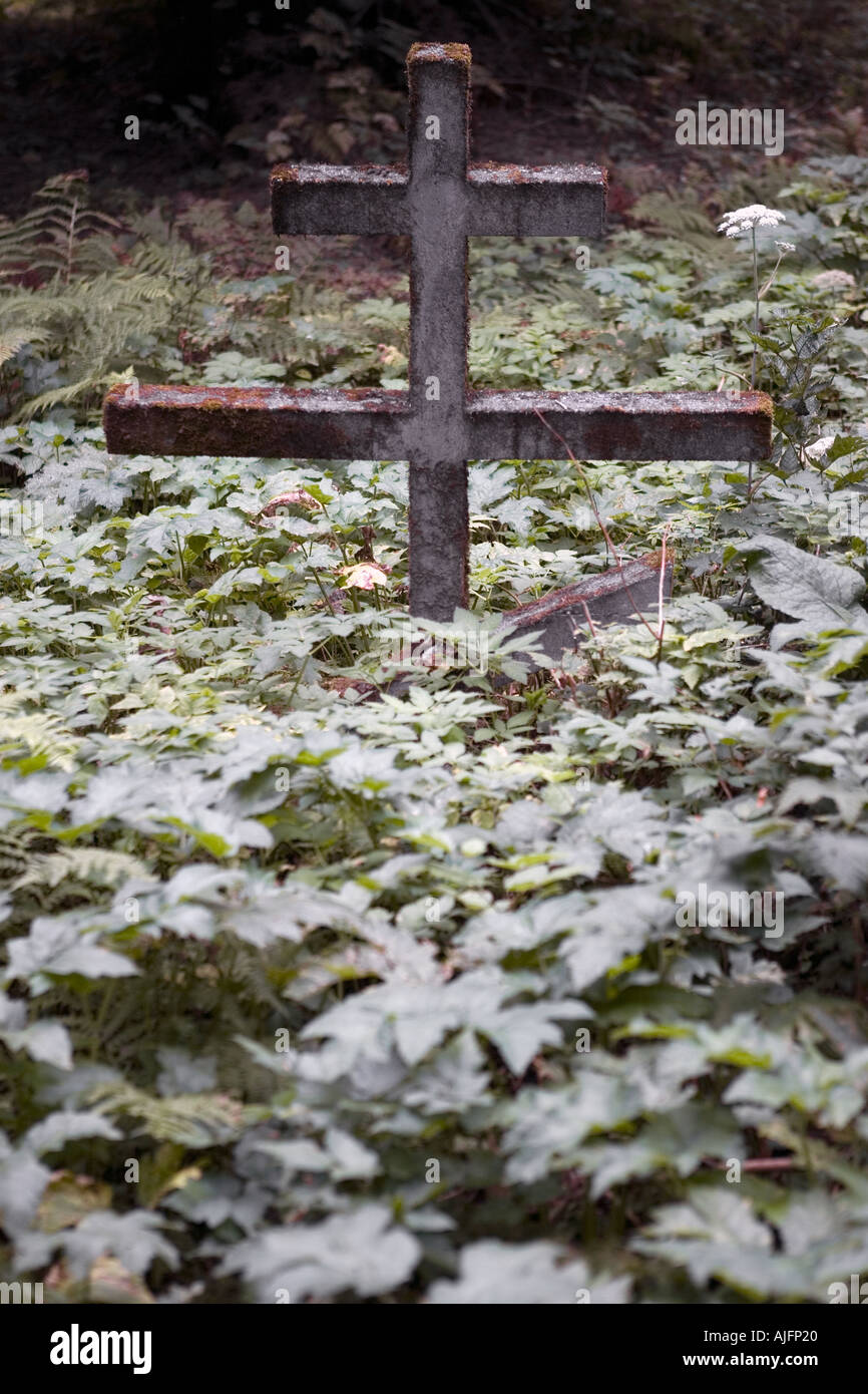 Grave and marker in the old Russian Cemetery in Sitka Alaska Stock ...
