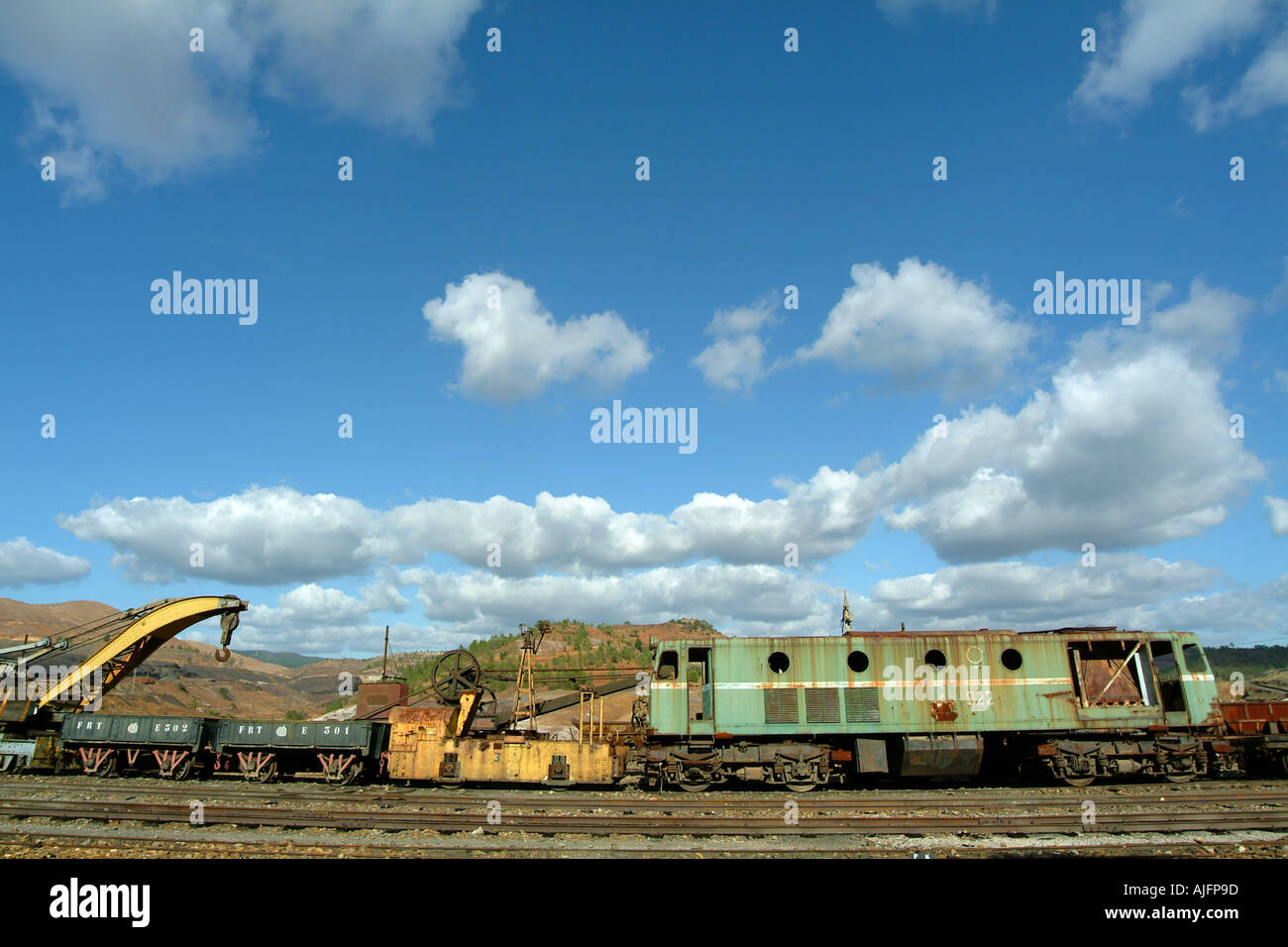 Old diesel locomotive, Rio Tinto opencast mine, Huelva, Spain Stock ...