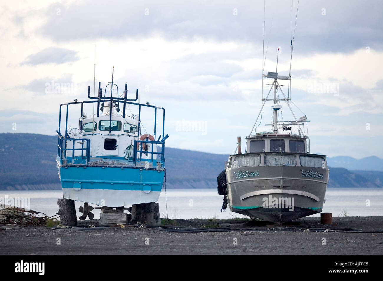 Fishing boats ashore in Homer Alaska Stock Photo - Alamy