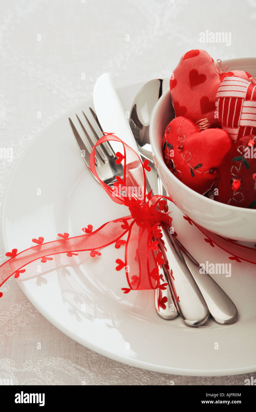 Valentines day themed table setting Studio shot Stock Photo - Alamy