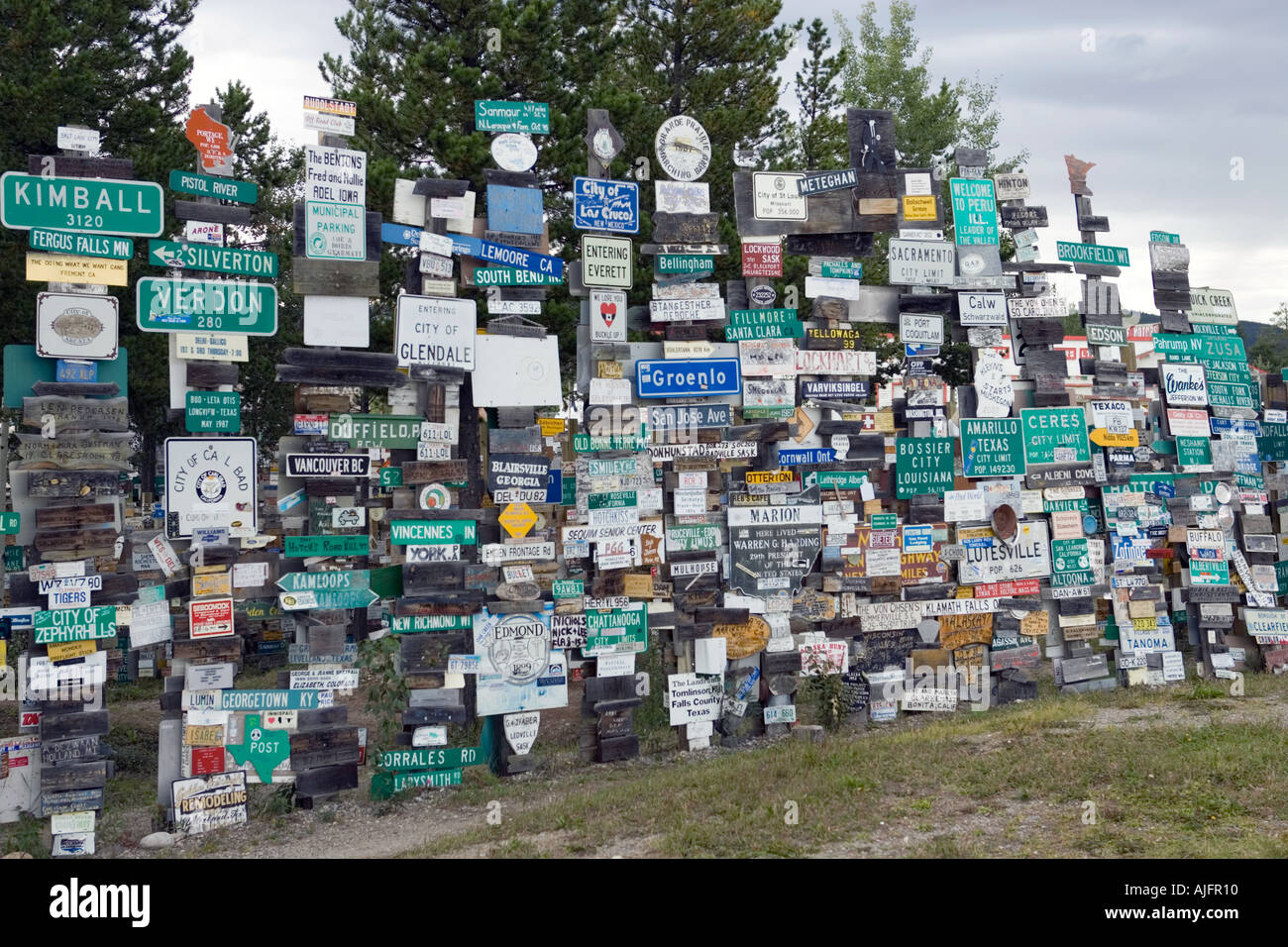 The Sign Post Forest in Watson Lake Yukon started in 1942 by Carl K ...