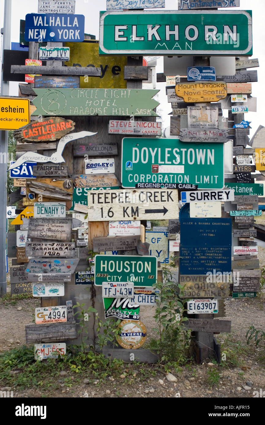 The Sign Post Forest in Watson Lake Yukon started in 1942 by Carl K ...
