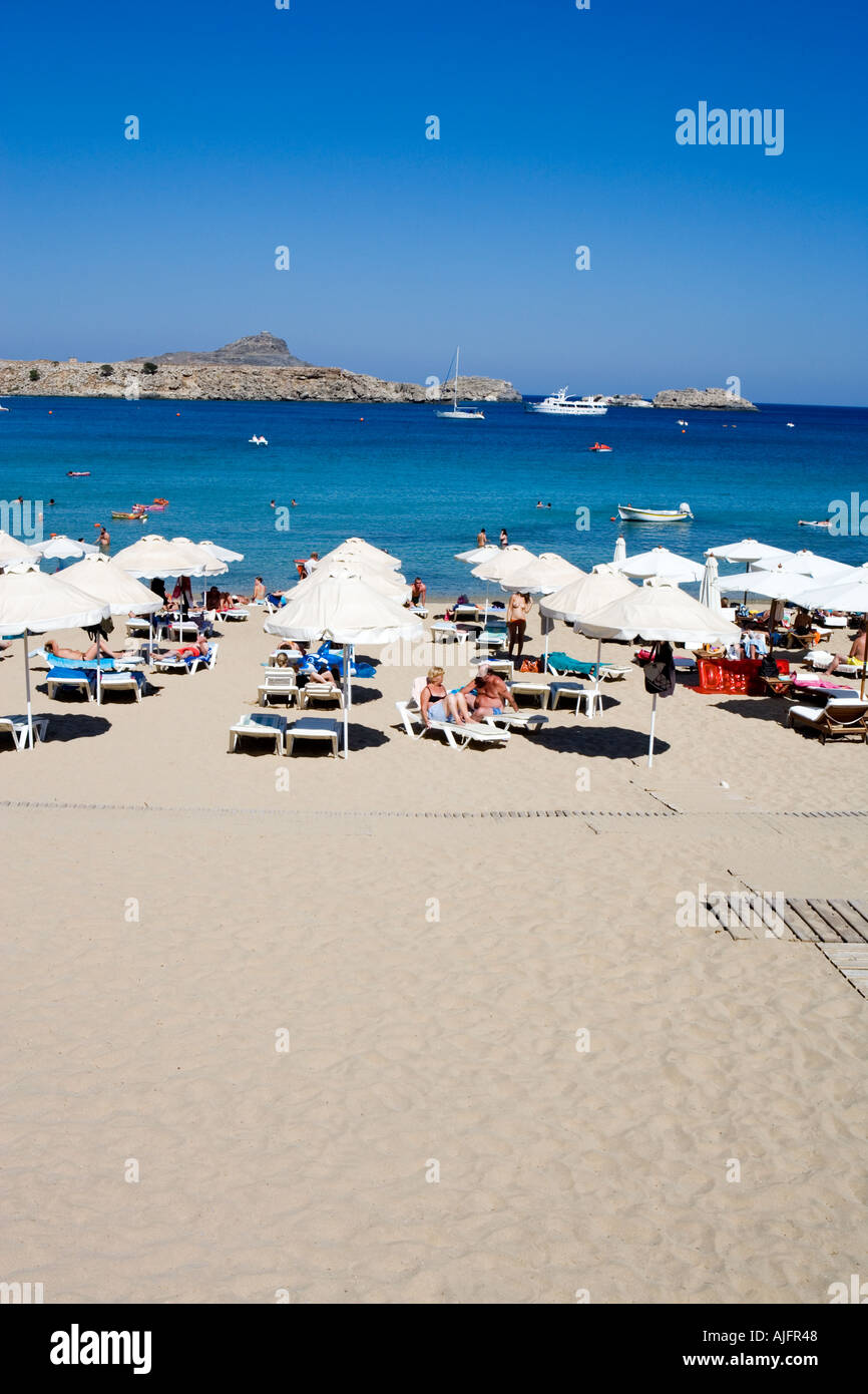 LINDOS BEACH RHODES GREECE Stock Photo - Alamy