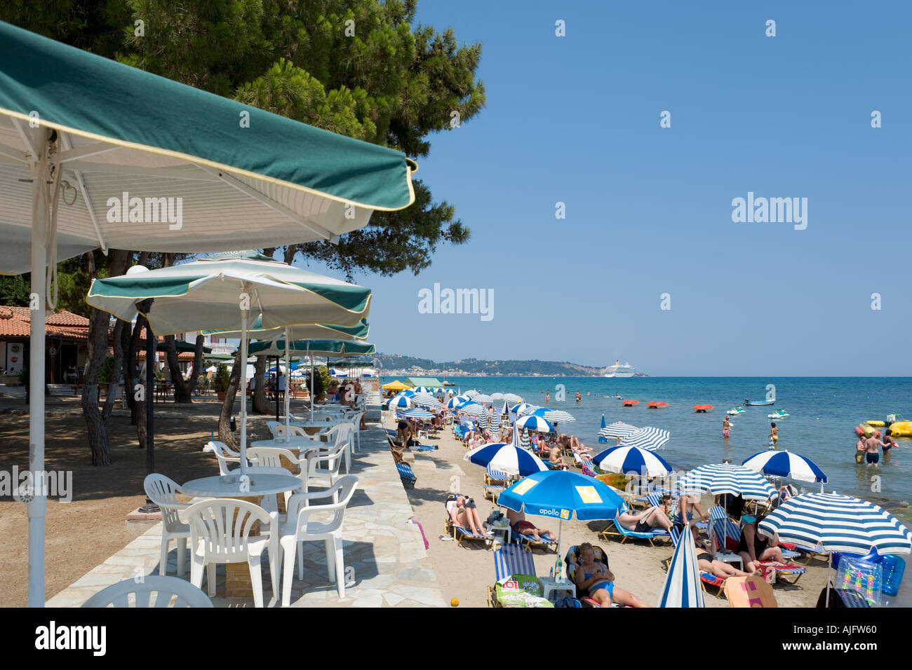 Beachfront Cafe, Argassi, Zakynthos, Ionian Islands, Greece Stock Photo ...