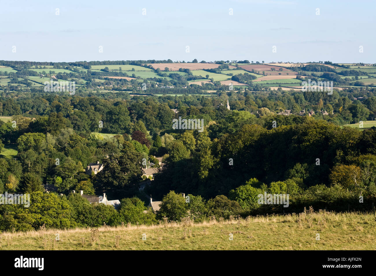 Looking out over the Cotswold villages of Upper Slaughter and Lower ...