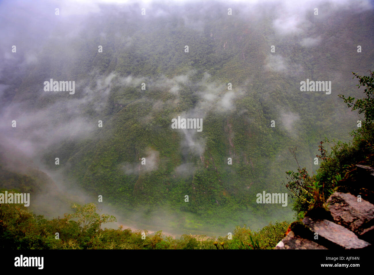 Misty mountains Urubamba river Canyon Vilcabamba mountain range UNESCO ...