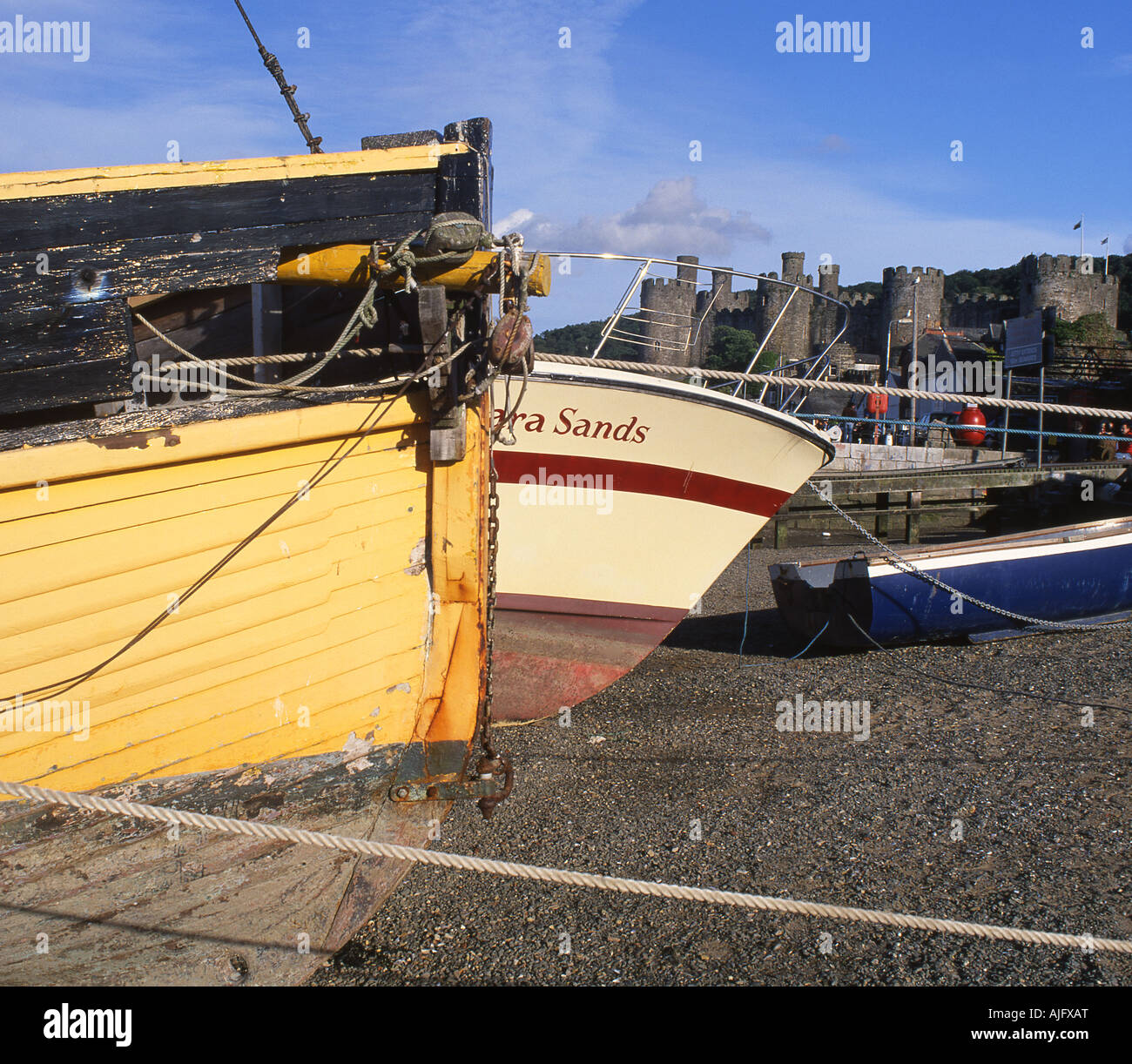 Conwy Beach, boats and Castle Conwy North Wales UK Stock Photo - Alamy