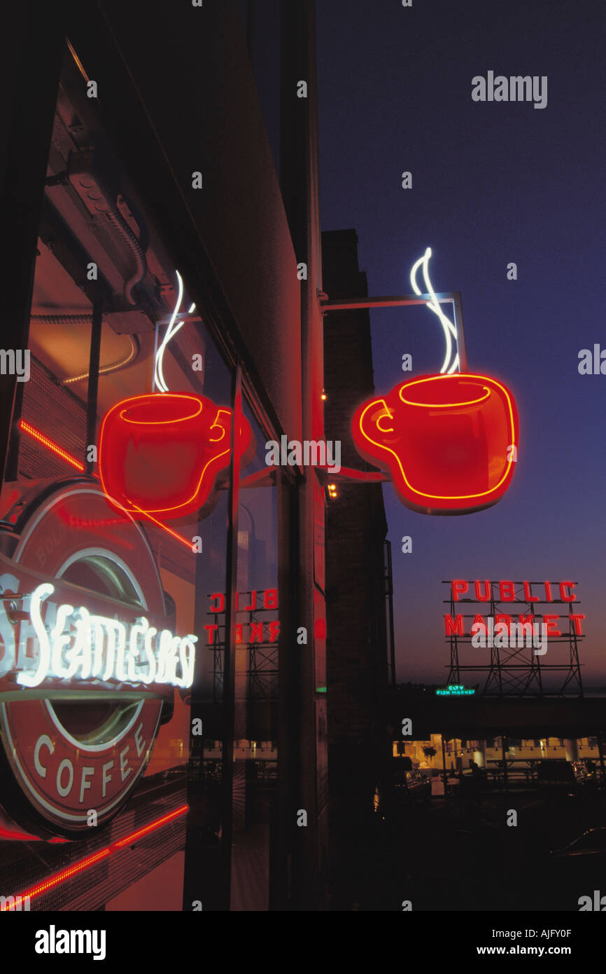 Seattle's Best Coffee Neon Coffee Cup Sign At Night A Landmark At The ...