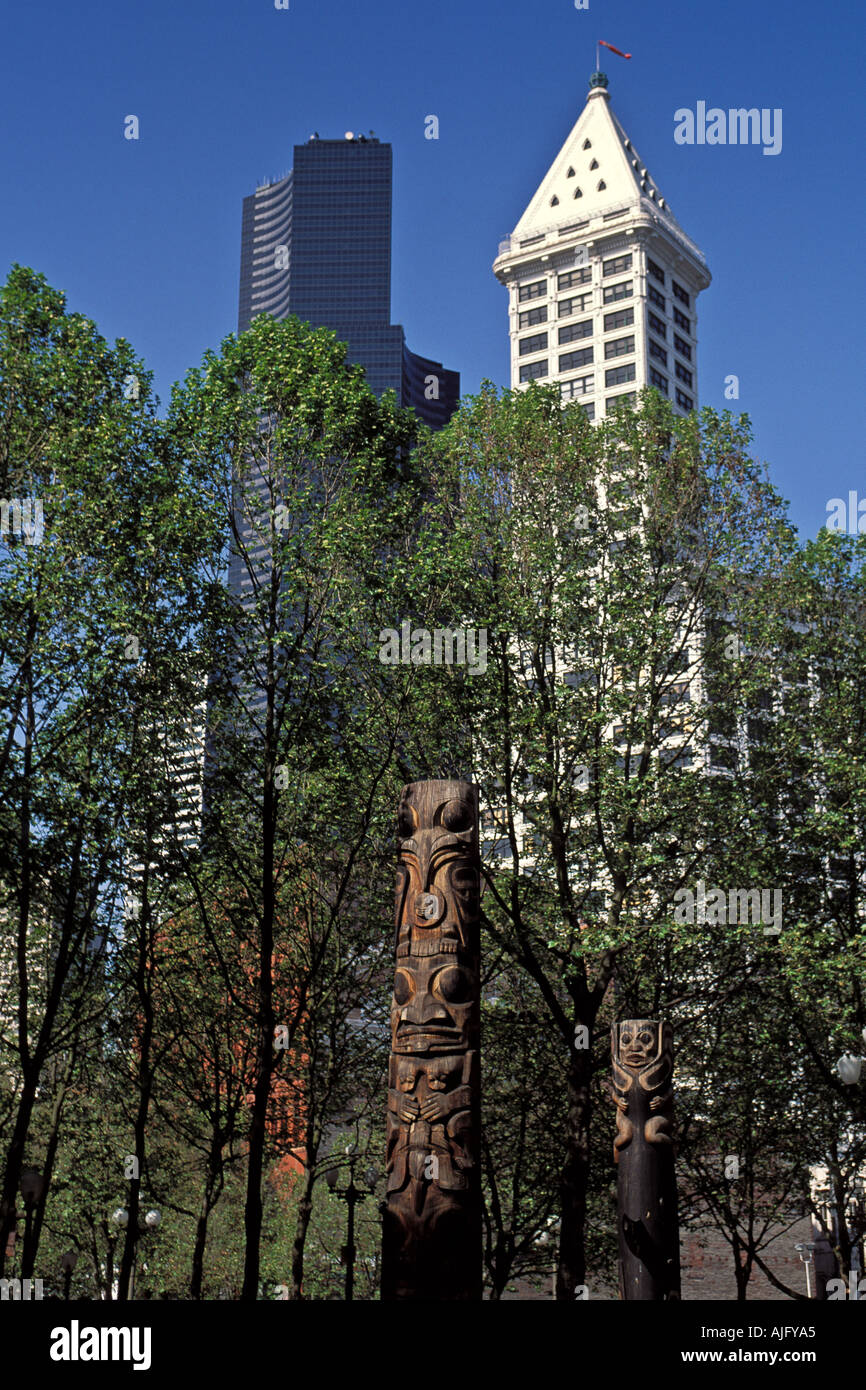 Native American Totem Poles Smith Tower Columbia Center Buildings View ...