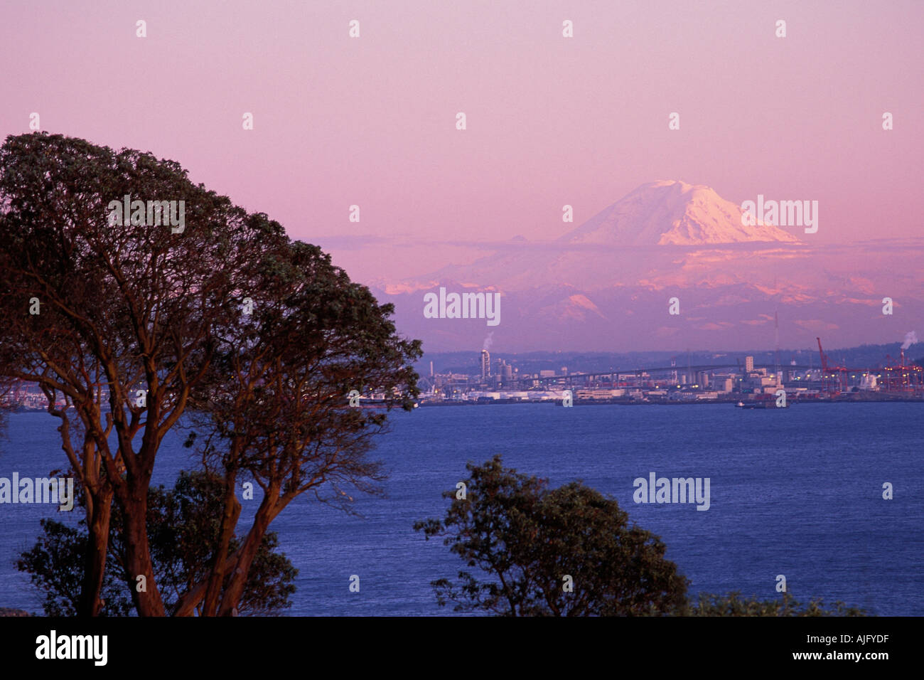 Mount Rainier At Sunset With Harbor Island West Seattle Bridge And ...