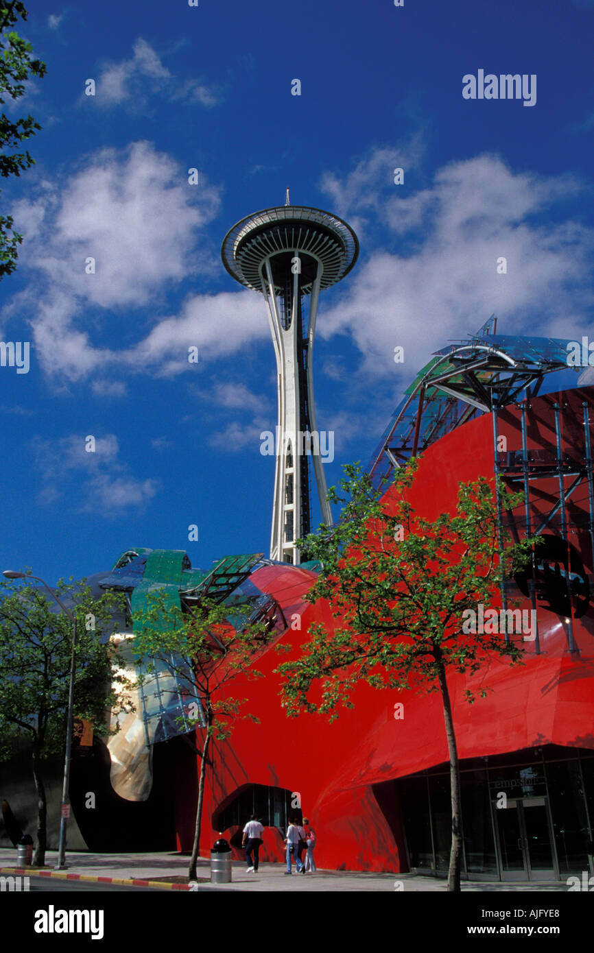 Experience Music Project Building Exterior View With Space Needle ...