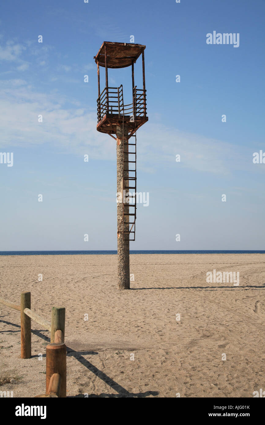 Old lifeguard tower on beach, Spain Stock Photo - Alamy