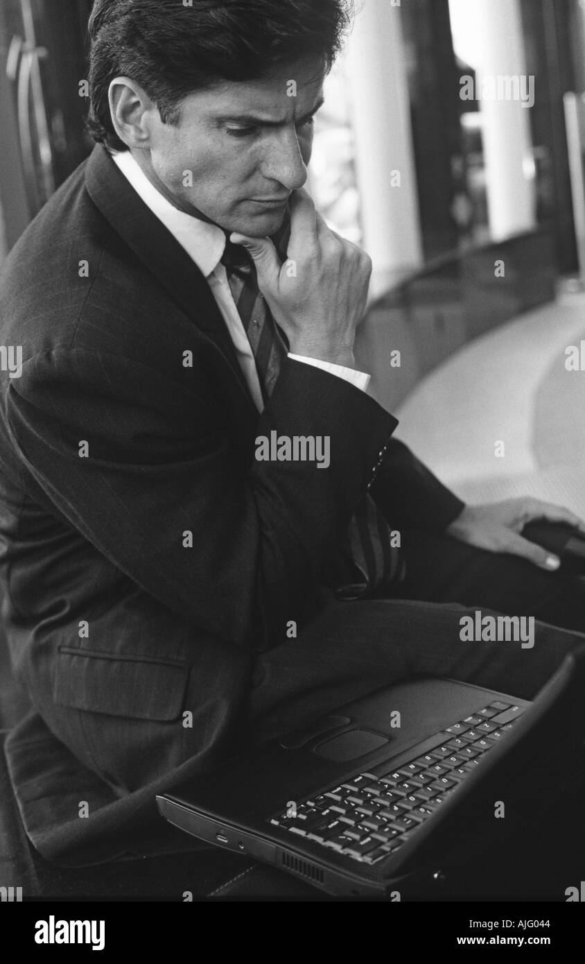 Person using computer in Black and White Stock Photos & Images - Alamy
