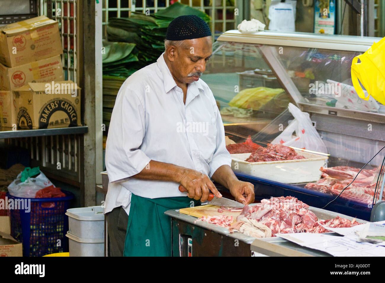 Muslim Butcher Cutting Lamb Meat Little India Singapore Stock Photo - Alamy