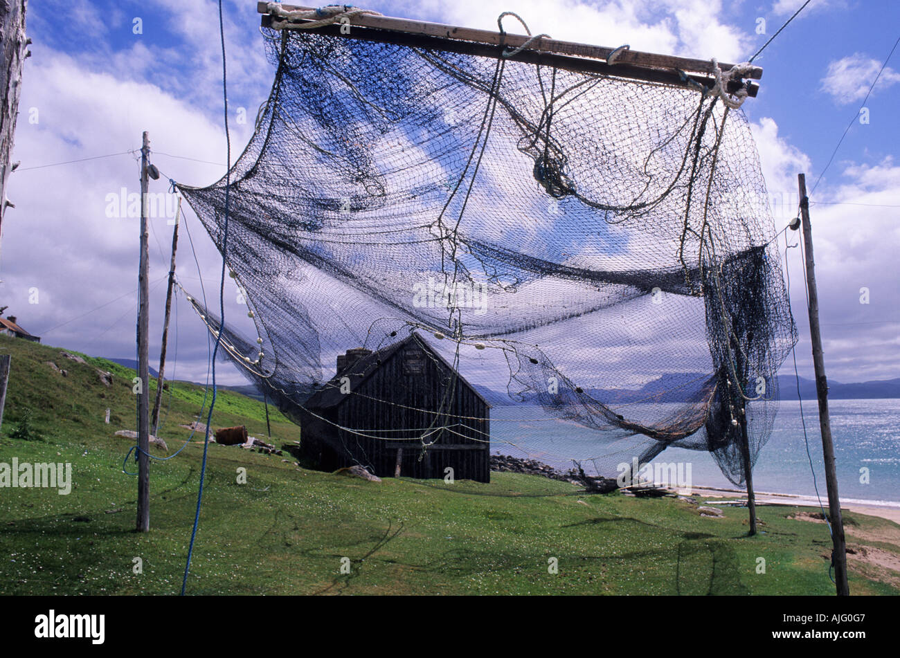 Salmon Nets drying Bothy Beach Redpoint Wester Ross Scotland Western ...