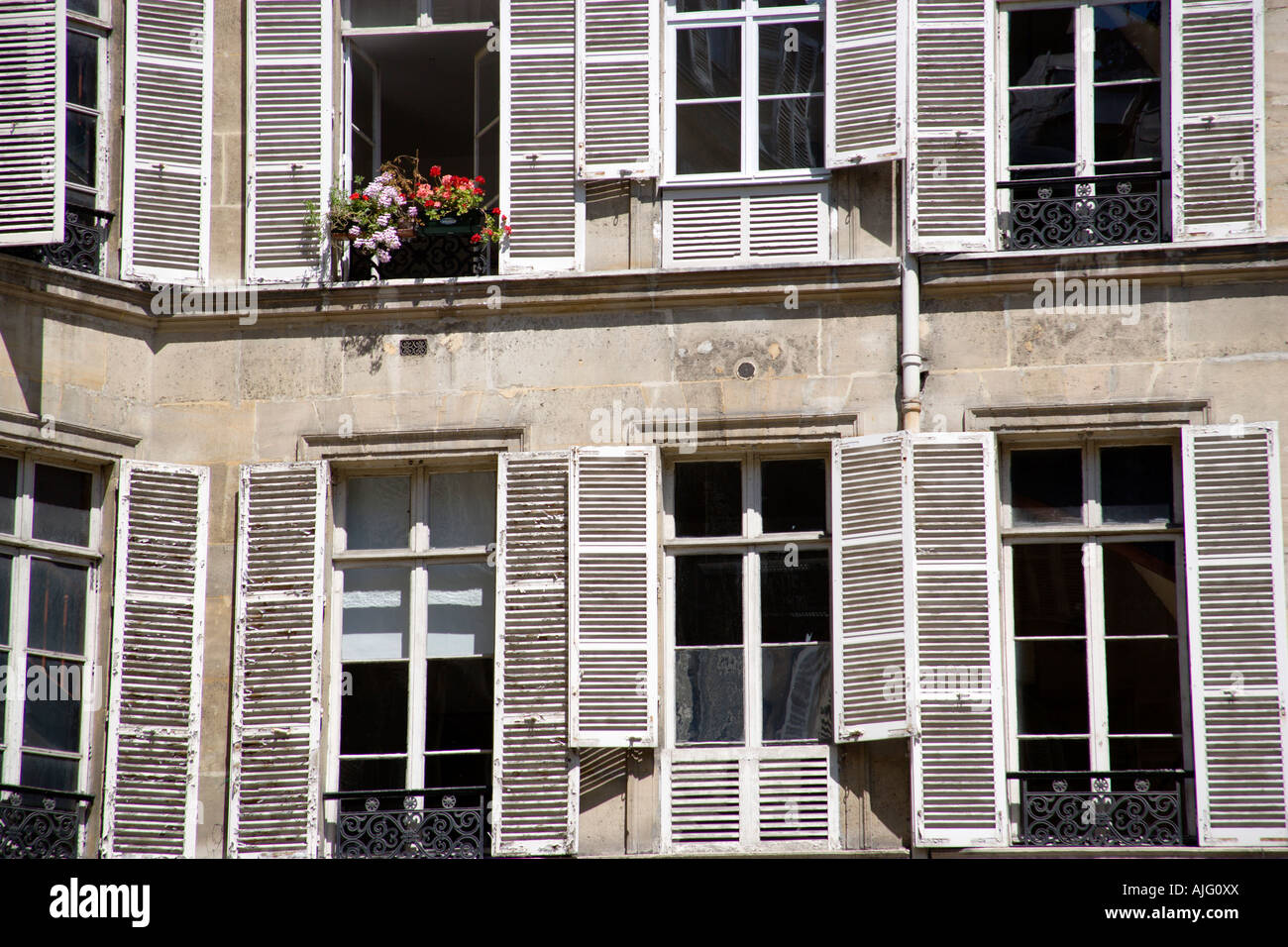 France Ile De France Paris Apartment Windows With Shutters. An Open ...