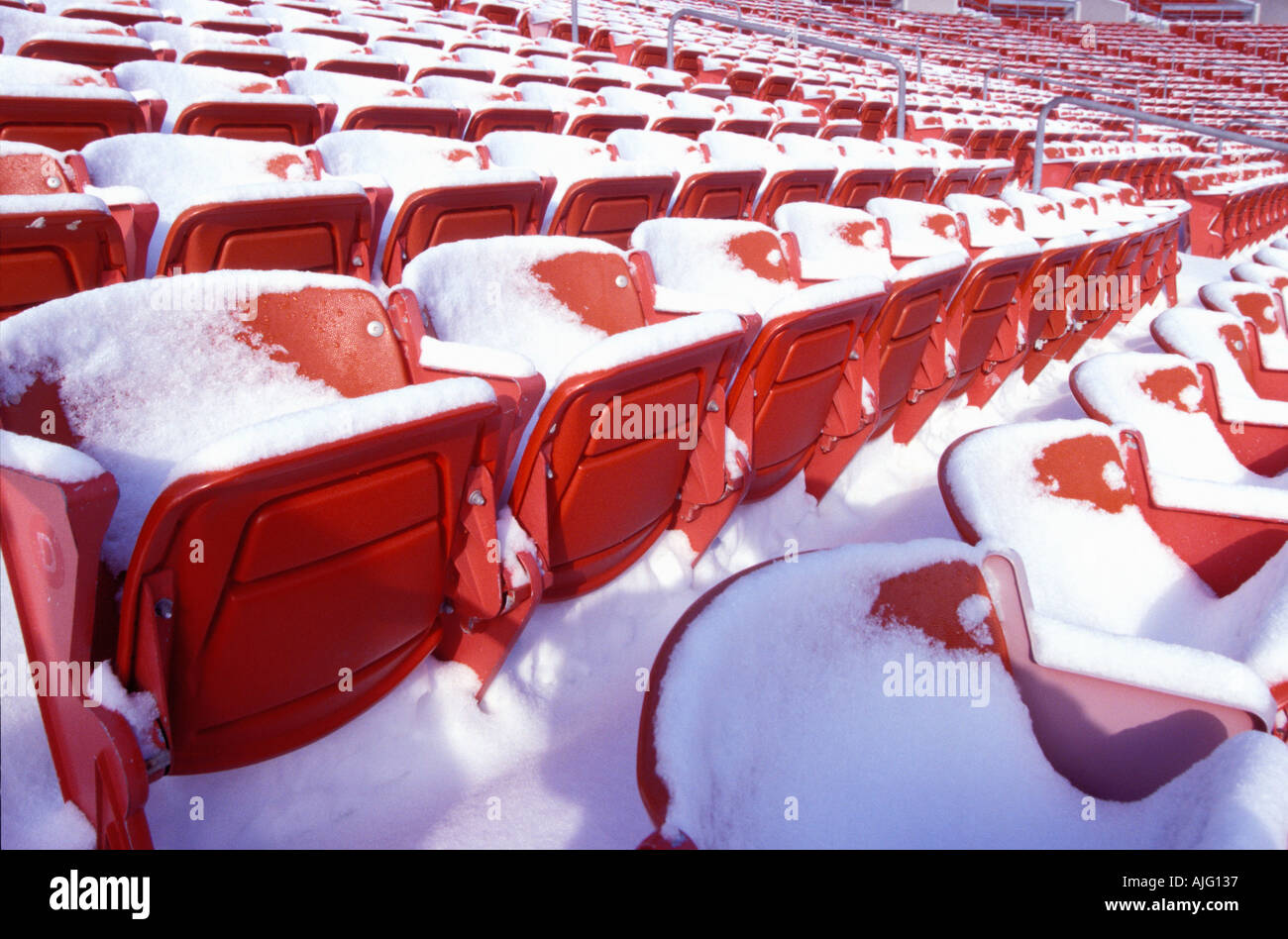 Baseball stadium seating covered in snow in the off-season Stock Photo ...