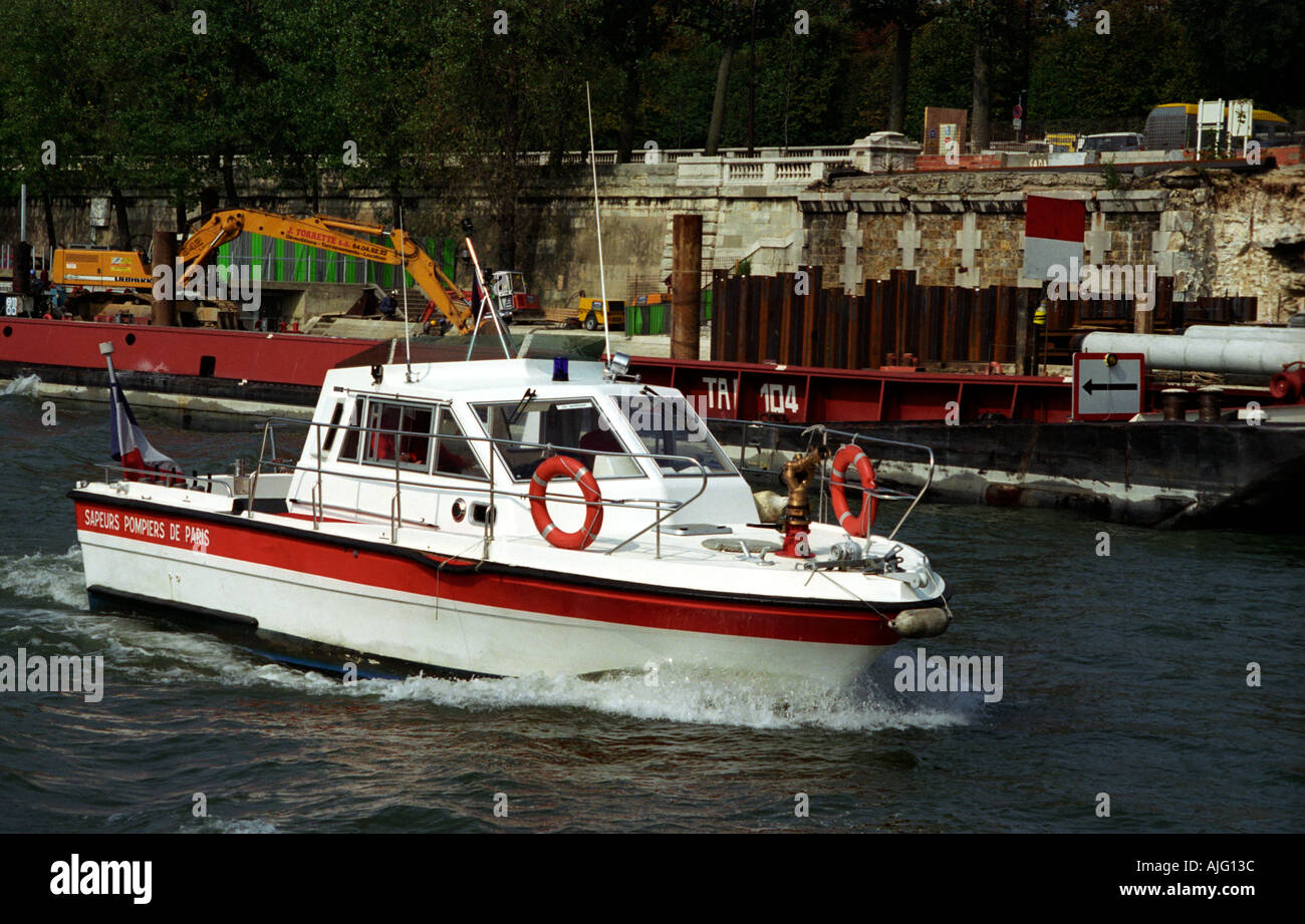 Emergency fire boat on the River Seine Paris Stock Photo - Alamy